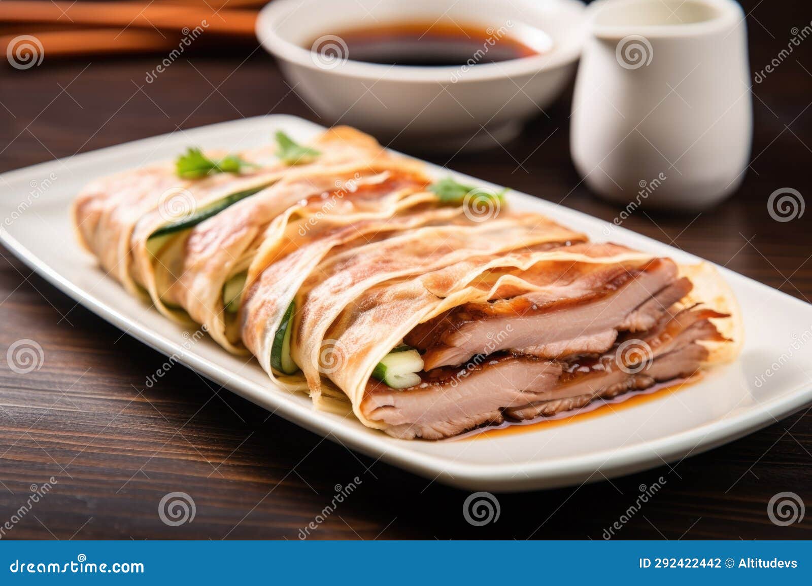 Sliced Peking Duck Wrapped in Thin Pancakes Stock Photo - Image of ...