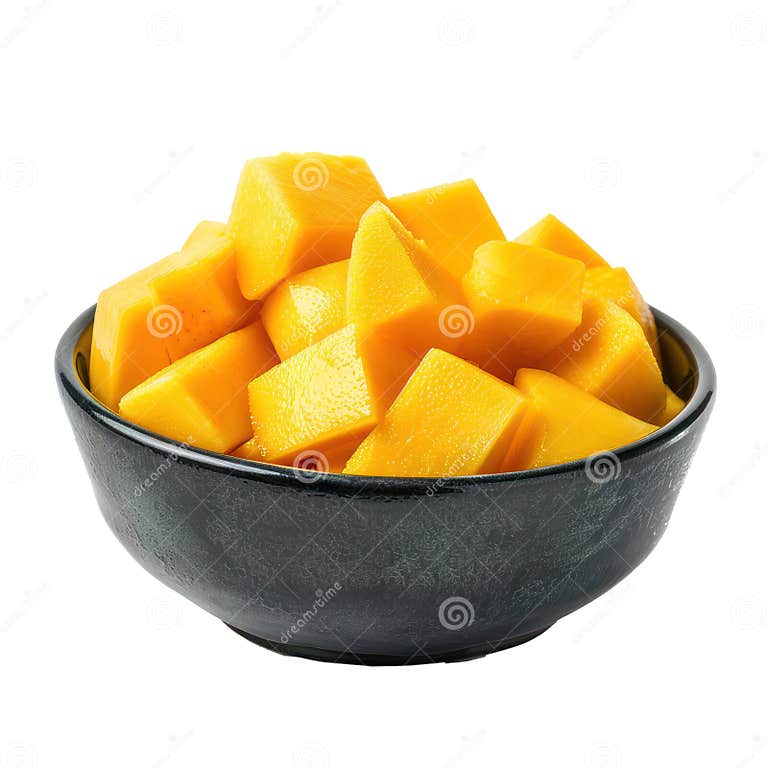 Sliced Pieces of Mango in Bowl Front View Isolate Stock Illustration ...