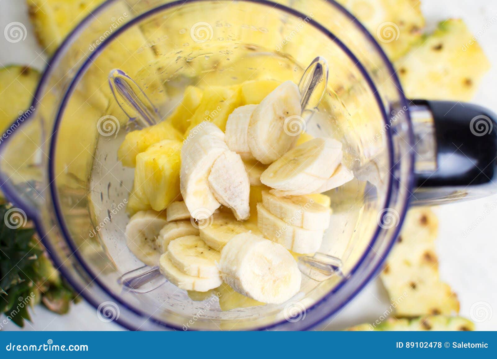 Sliced Pineapple and Banana in Blender Stock Photo - Image of homemade ...