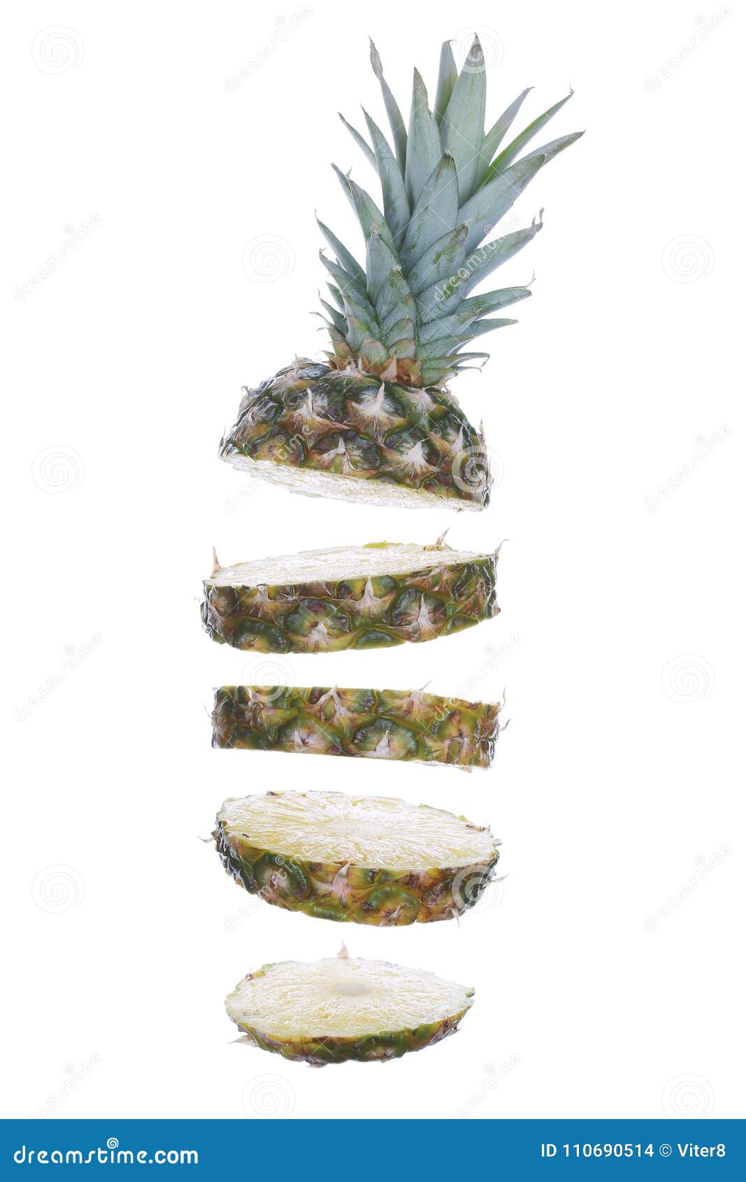 Sliced Pineapple are Falling on White Stock Photo - Image of diet ...