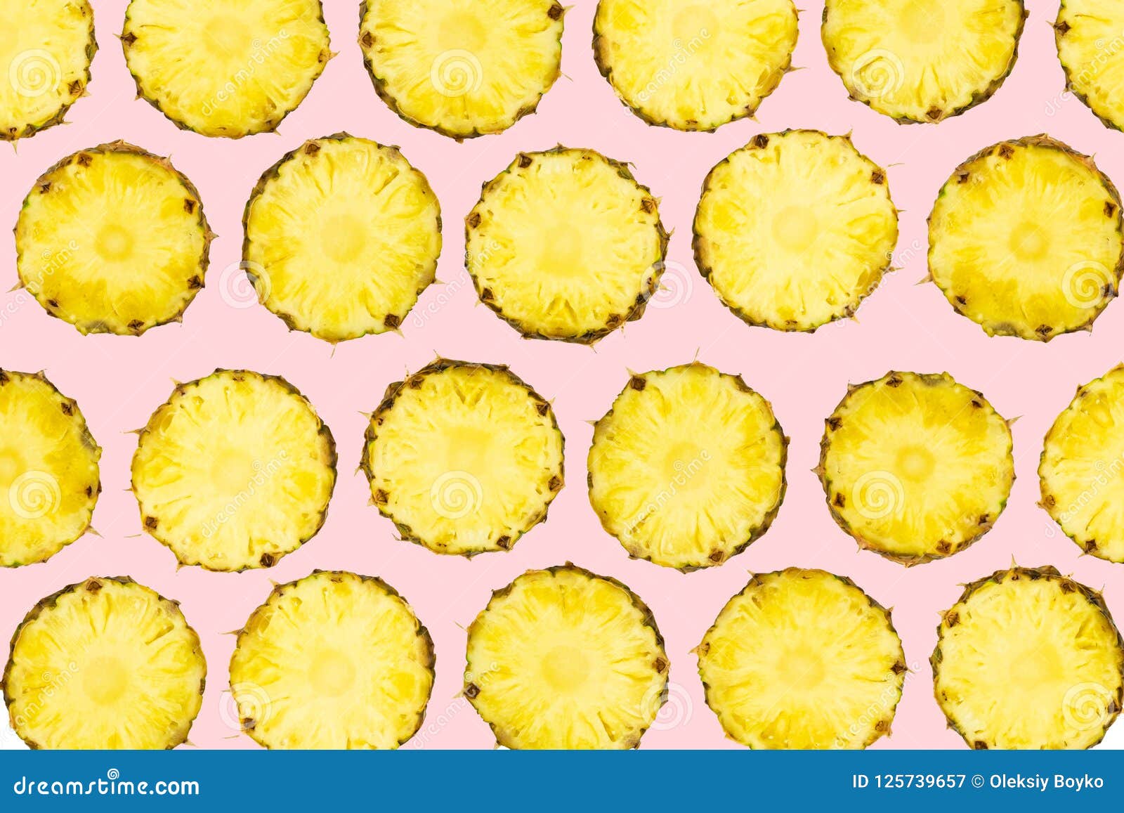 Sliced Pineapple Pieces Lay in Pattern on Isolated Light Pink Ba Stock ...