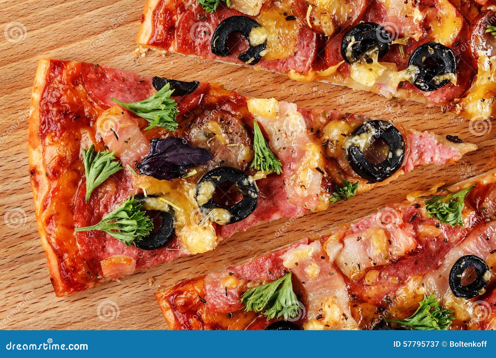 Sliced pizza close-up stock image. Image of closeup, olive - 57795737