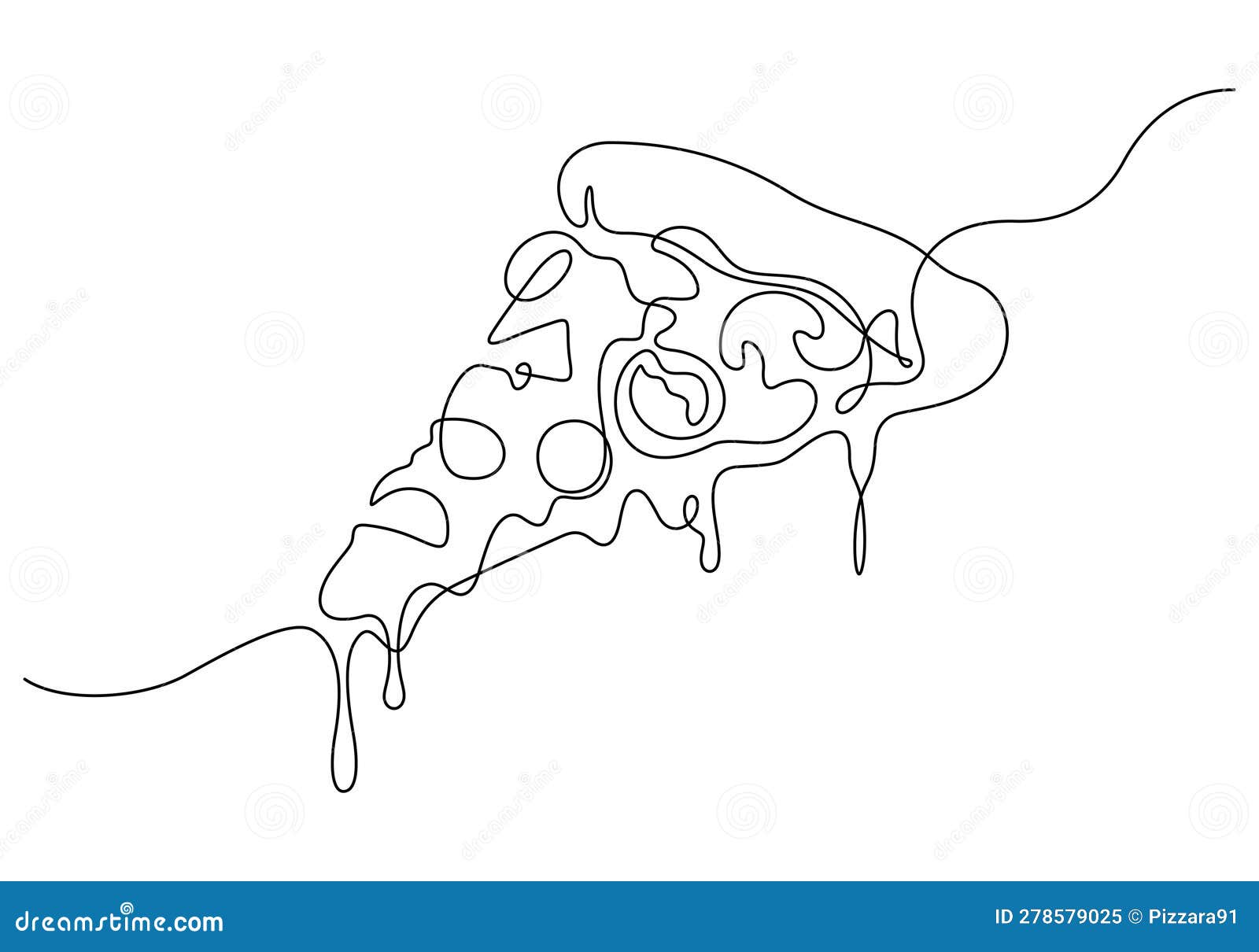 Sliced Pizza in Continuous Line Drawing Thin Linear Stock Vector ...