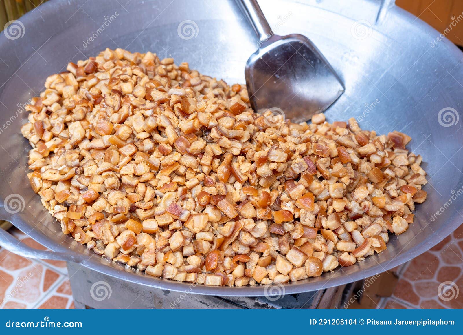 Sliced Pork and Fat Being Cooked in a Large Pan Stock Photo - Image of ...