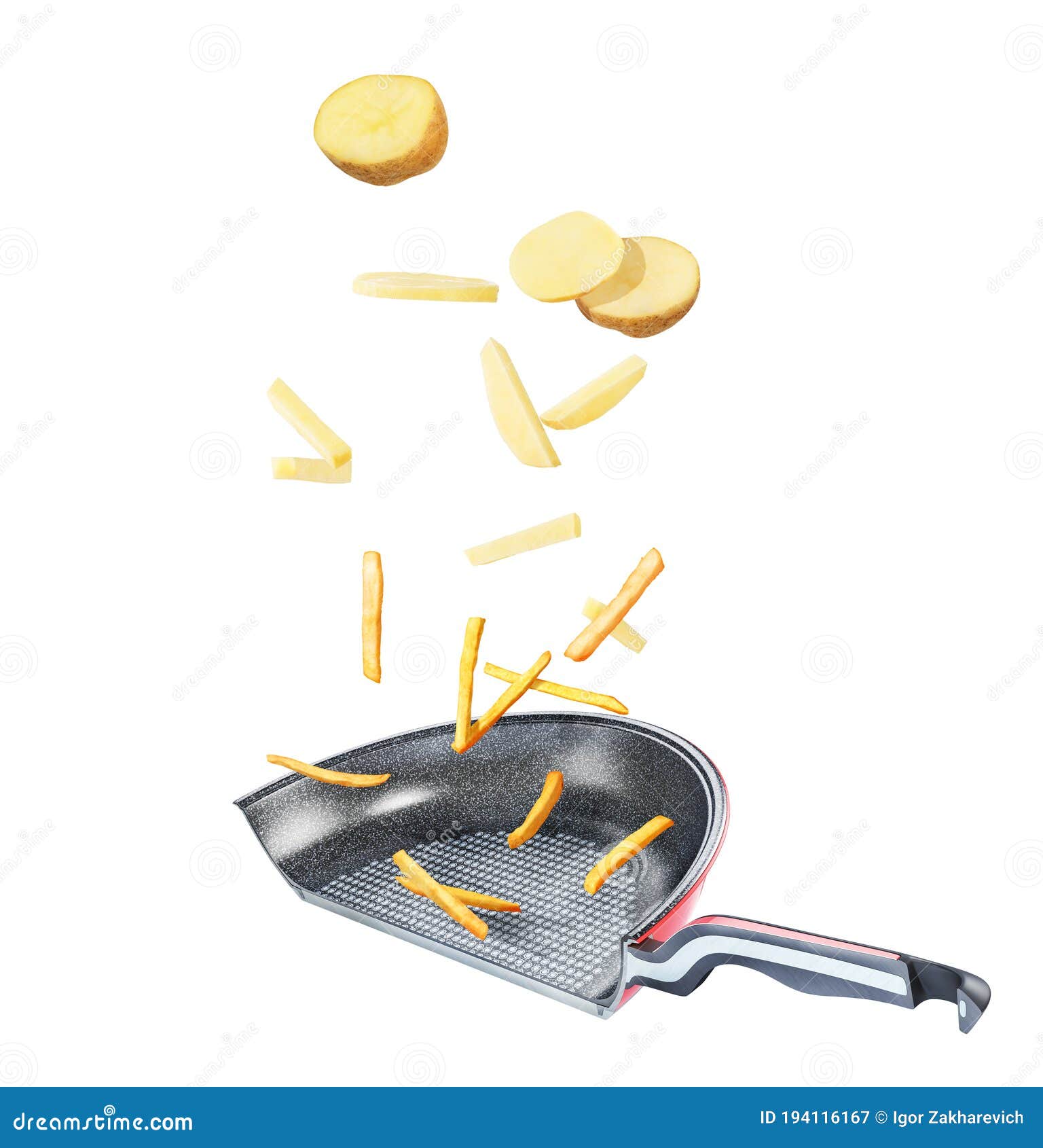 Sliced Potatoes Falling into a Cut Pan and Cooking Stock Image - Image ...