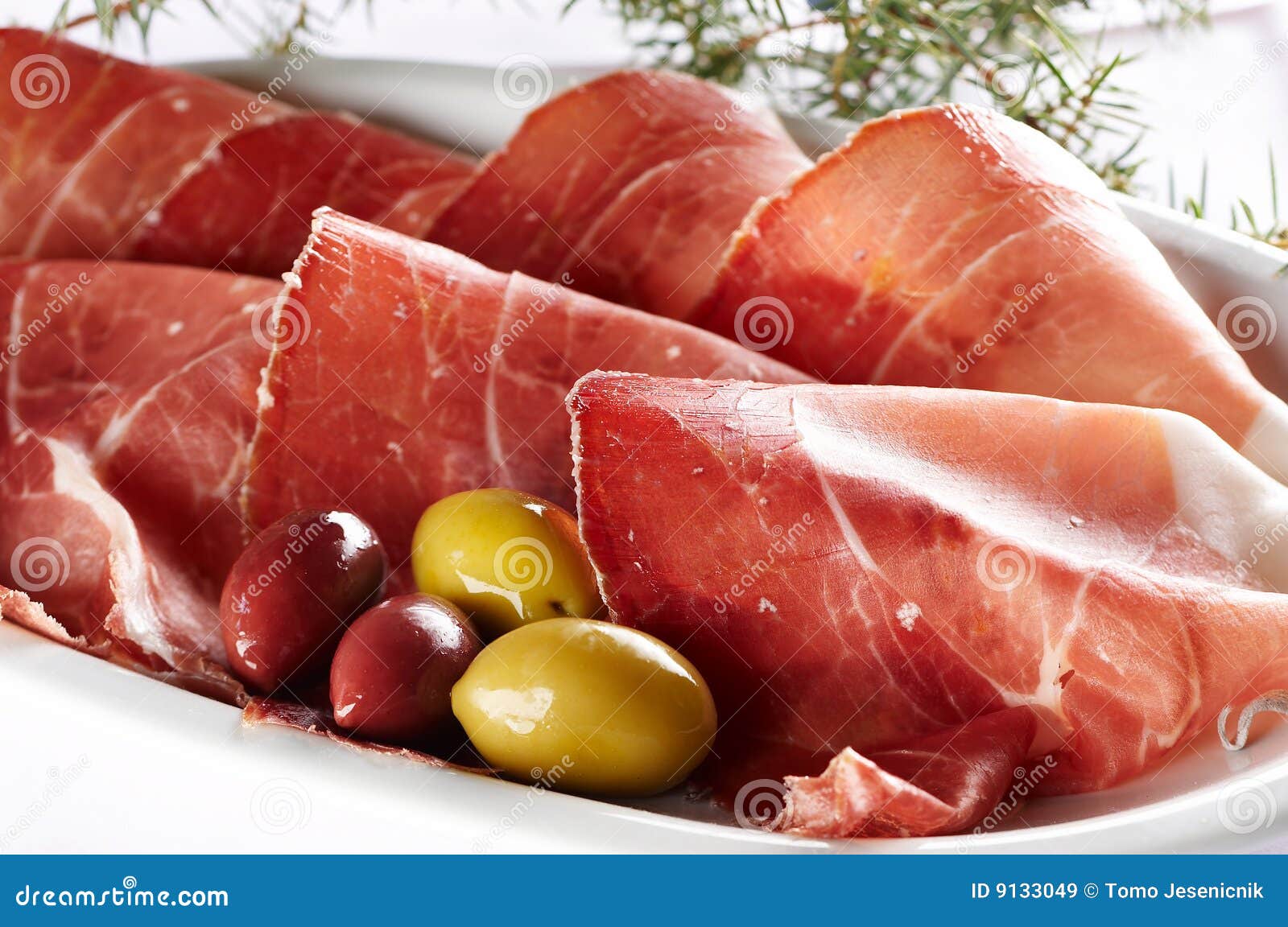 Sliced Prosciutto with Olive Fruit Stock Image - Image of gourmet ...