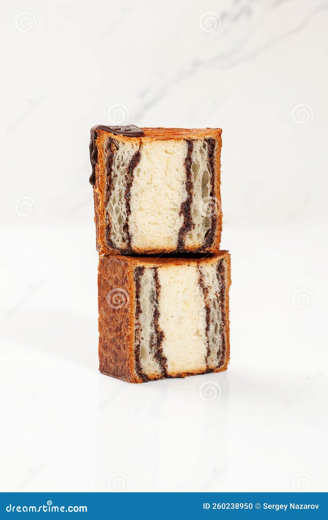 Sliced Puff Pastry Cube Shaped Croissant with Chocolate Walnut Layer ...