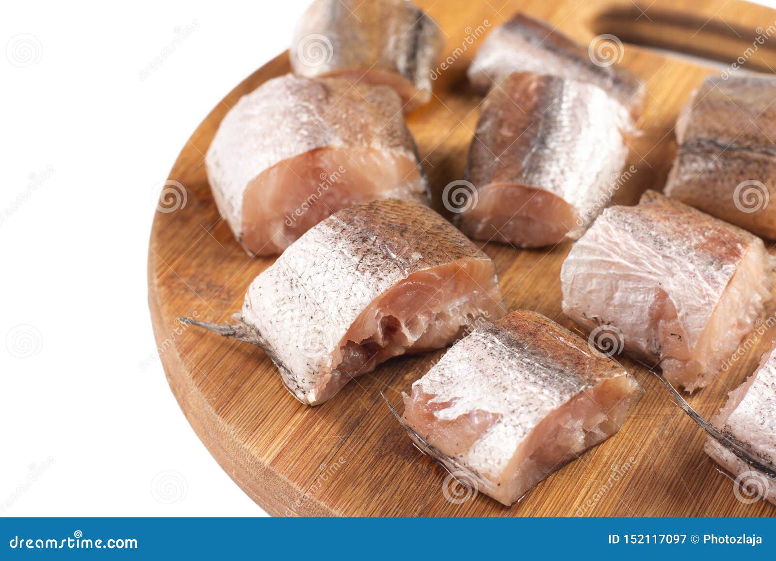 Sliced Raw Hake Fish on the Cutting Wooden Board Stock Image - Image of ...