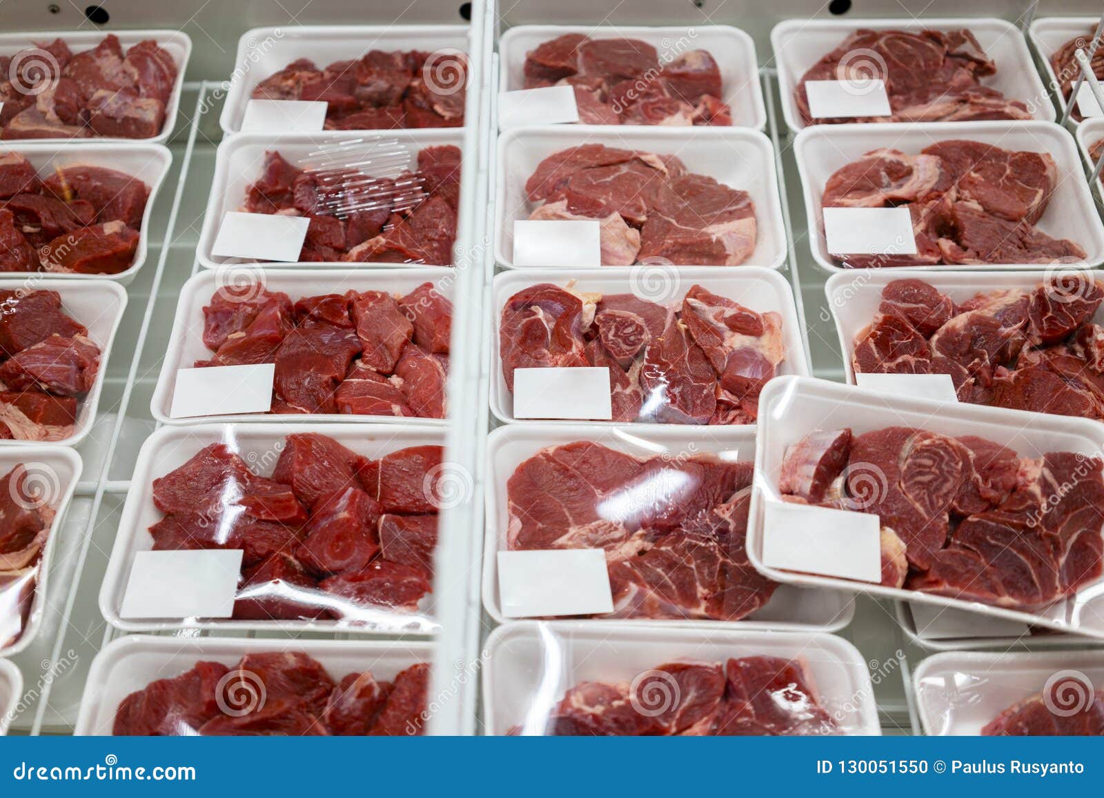 Sliced Raw Meat on the Boxes in Supermarket Stock Photo - Image of meat ...