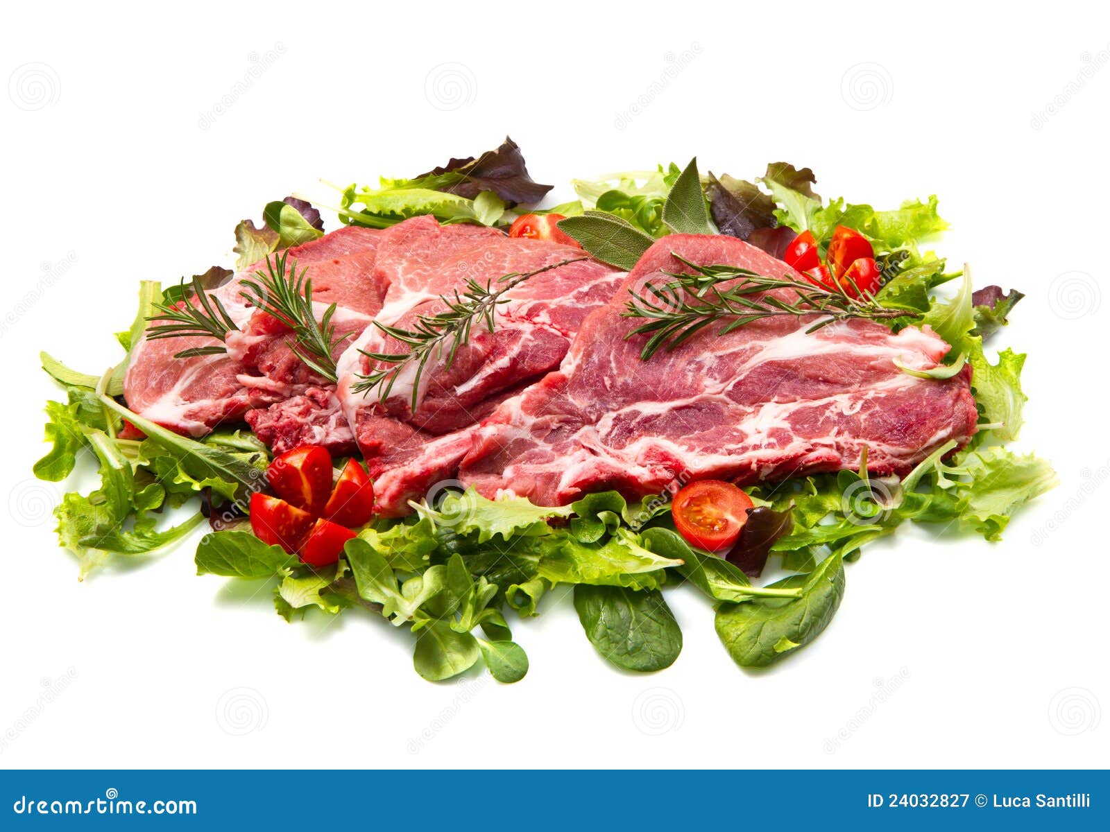 Sliced raw meat with salad stock image. Image of pork - 24032827