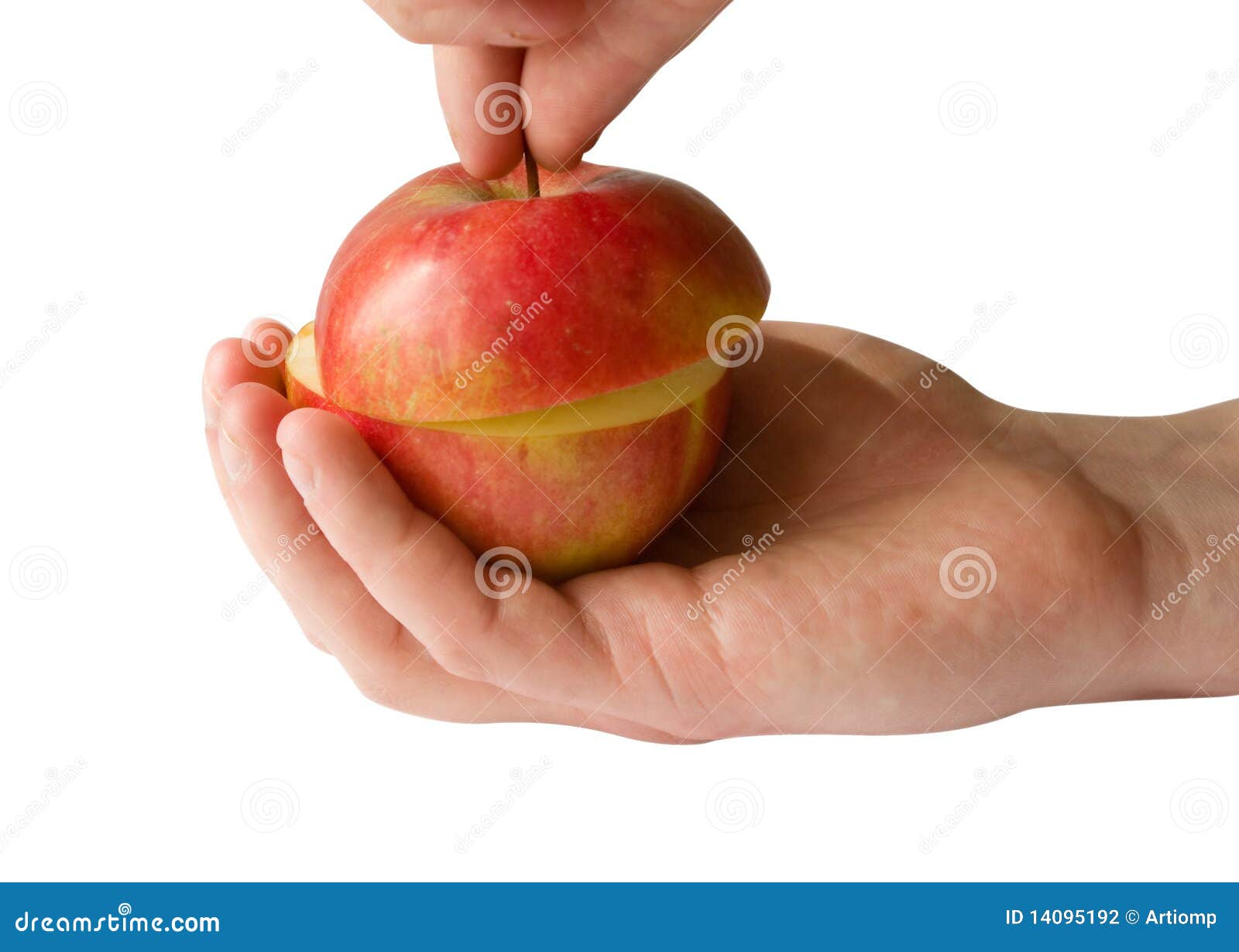 Sliced Red Apple with Hand Isolated Stock Photo - Image of fruit ...