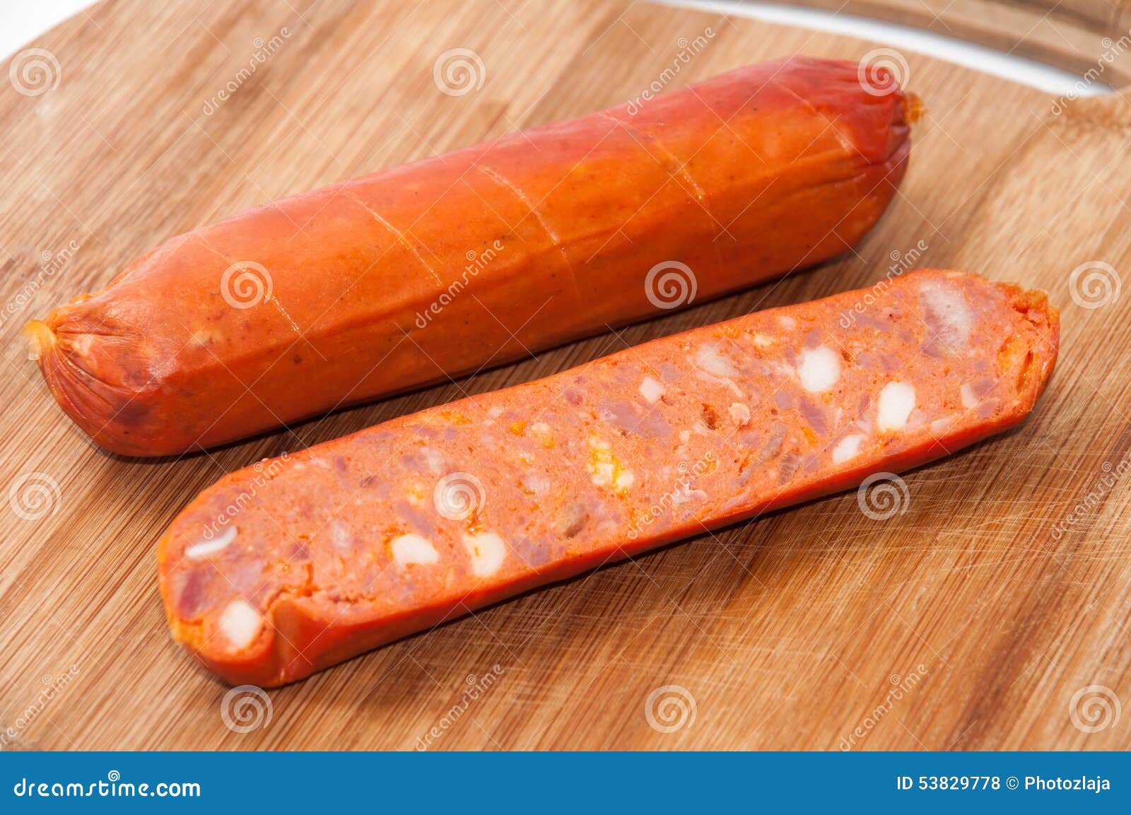 Sliced Red Domestic Sausages on the Board Stock Photo - Image of meat ...