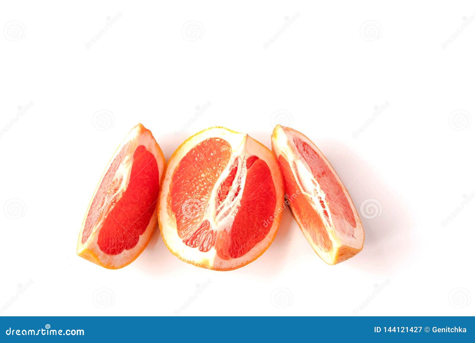 Sliced Red Grapefruit Isolated on White Background Cut into Three ...
