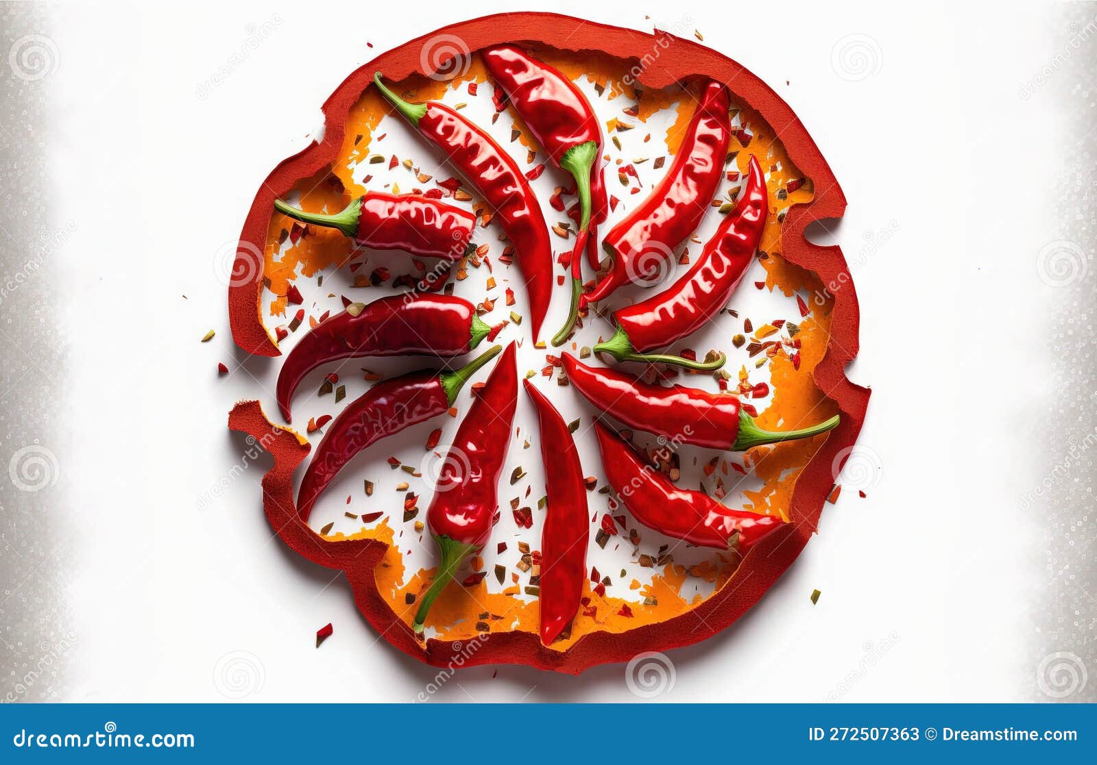 Sliced Red Hot Chili Peppers at a Top View, Isolated on White Stock ...