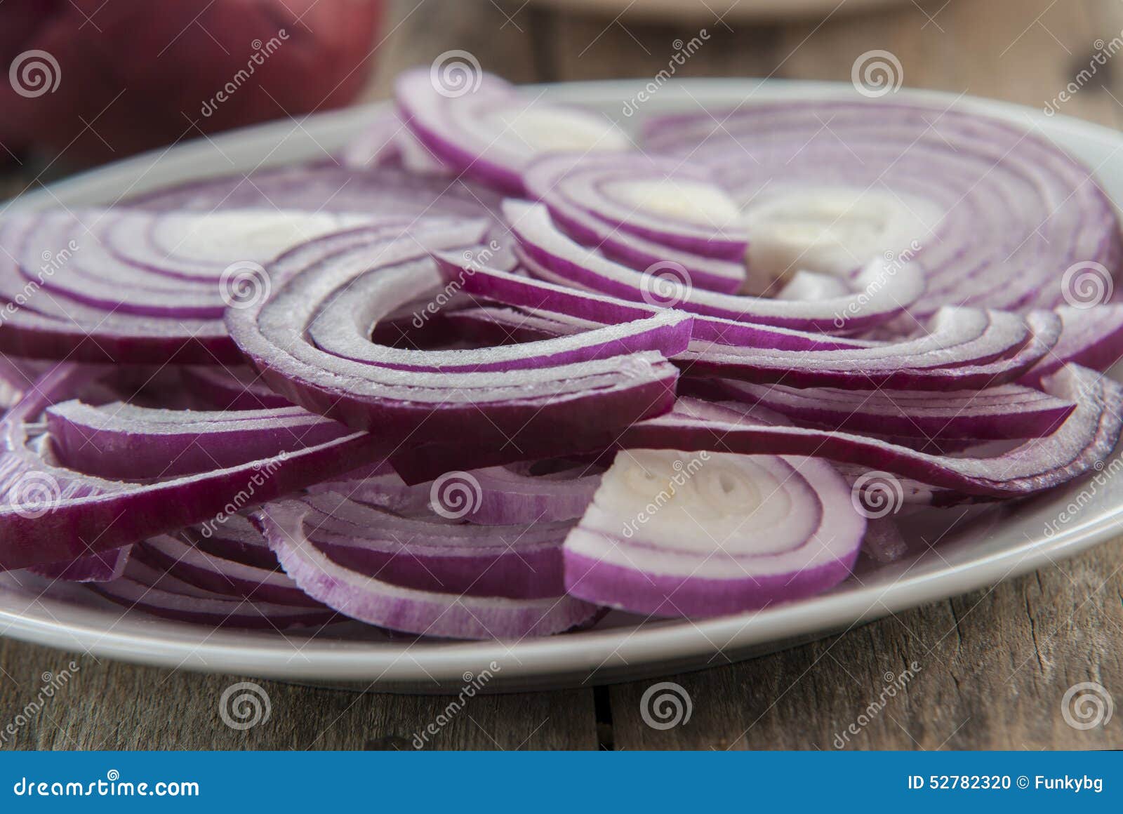 Sliced Red Onion on White Plate Stock Photo - Image of overhead, circle ...