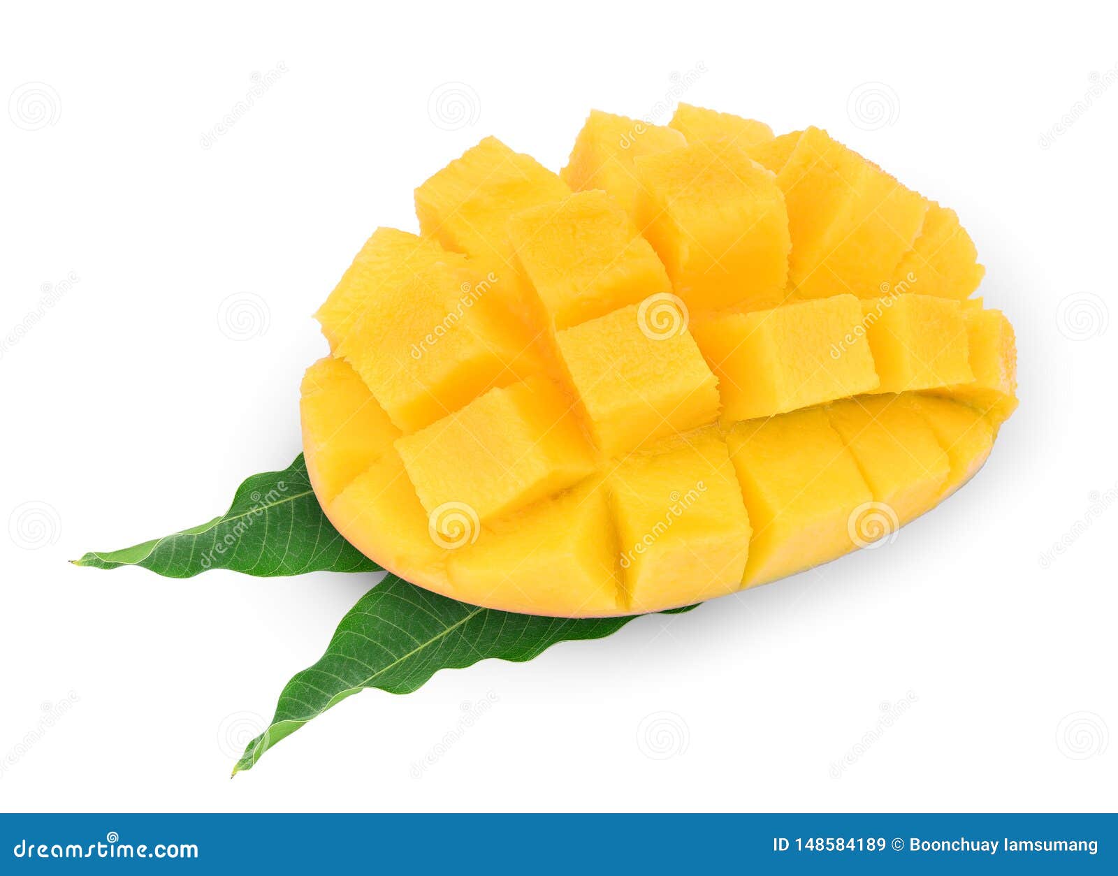 Sliced Ripe Mango with Leaves Isolated on White Stock Image - Image of ...
