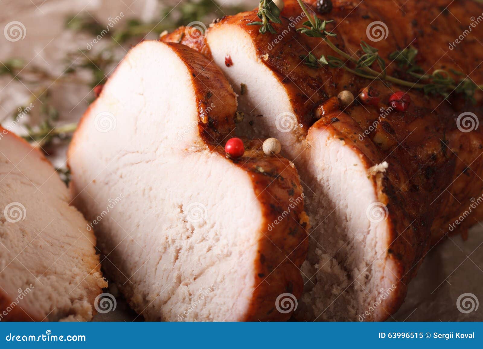 Sliced Roasted Turkey Breast Macro. Horizontal Stock Image - Image of ...