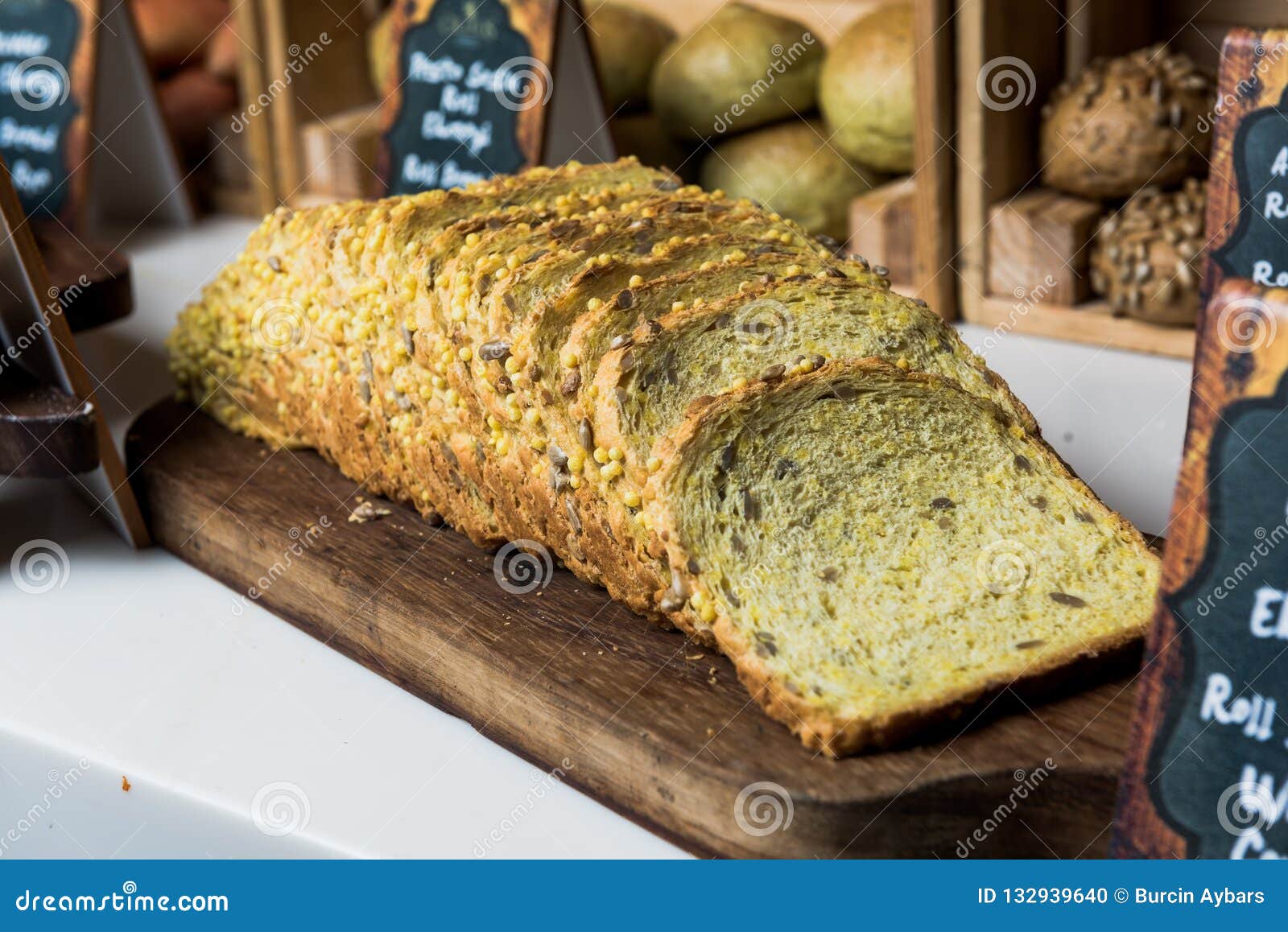 Sliced Roll Bread with Corn Stock Photo - Image of glass, cafe: 132939640