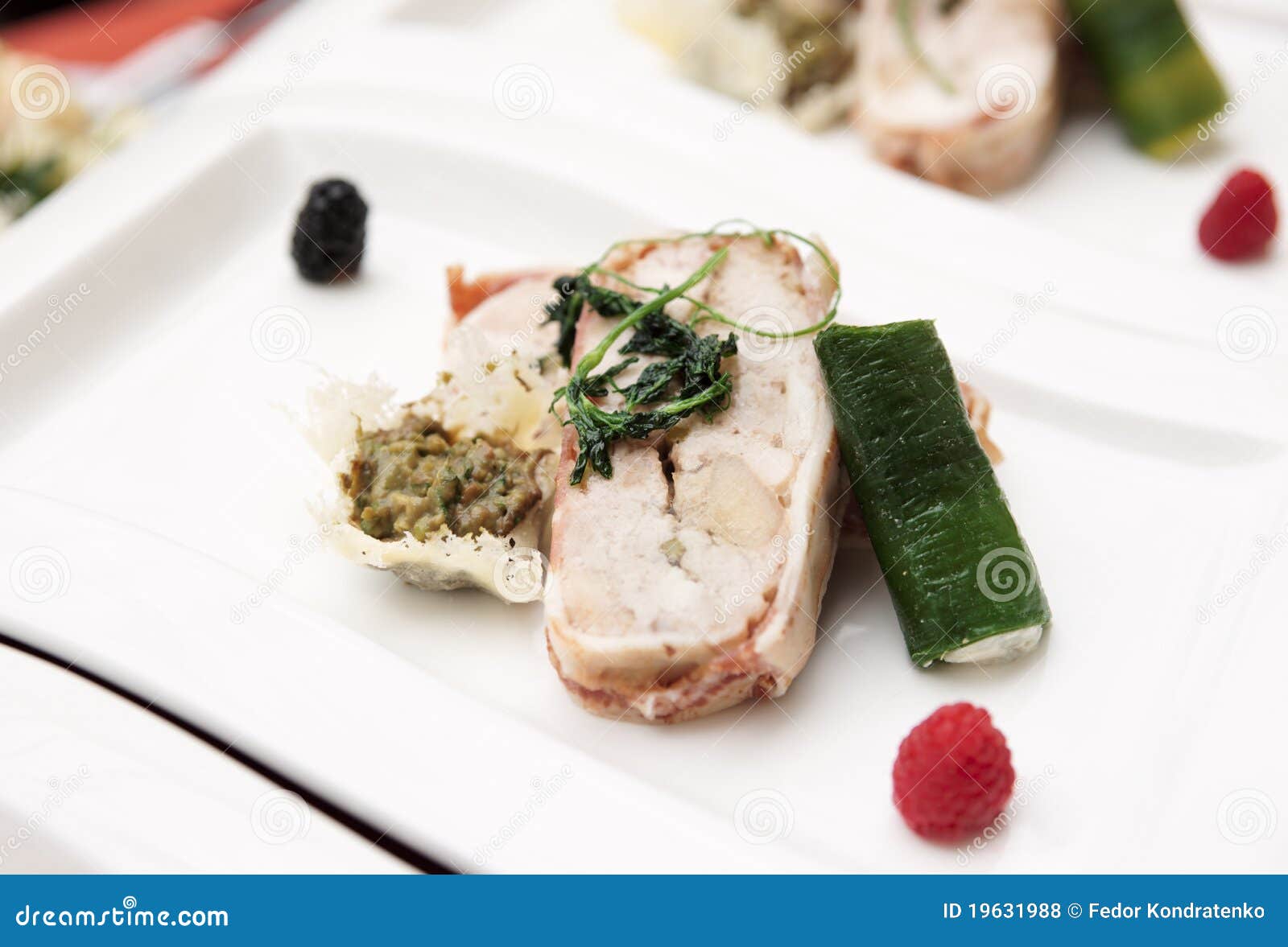 Sliced roll on plate stock photo. Image of seasoning - 19631988