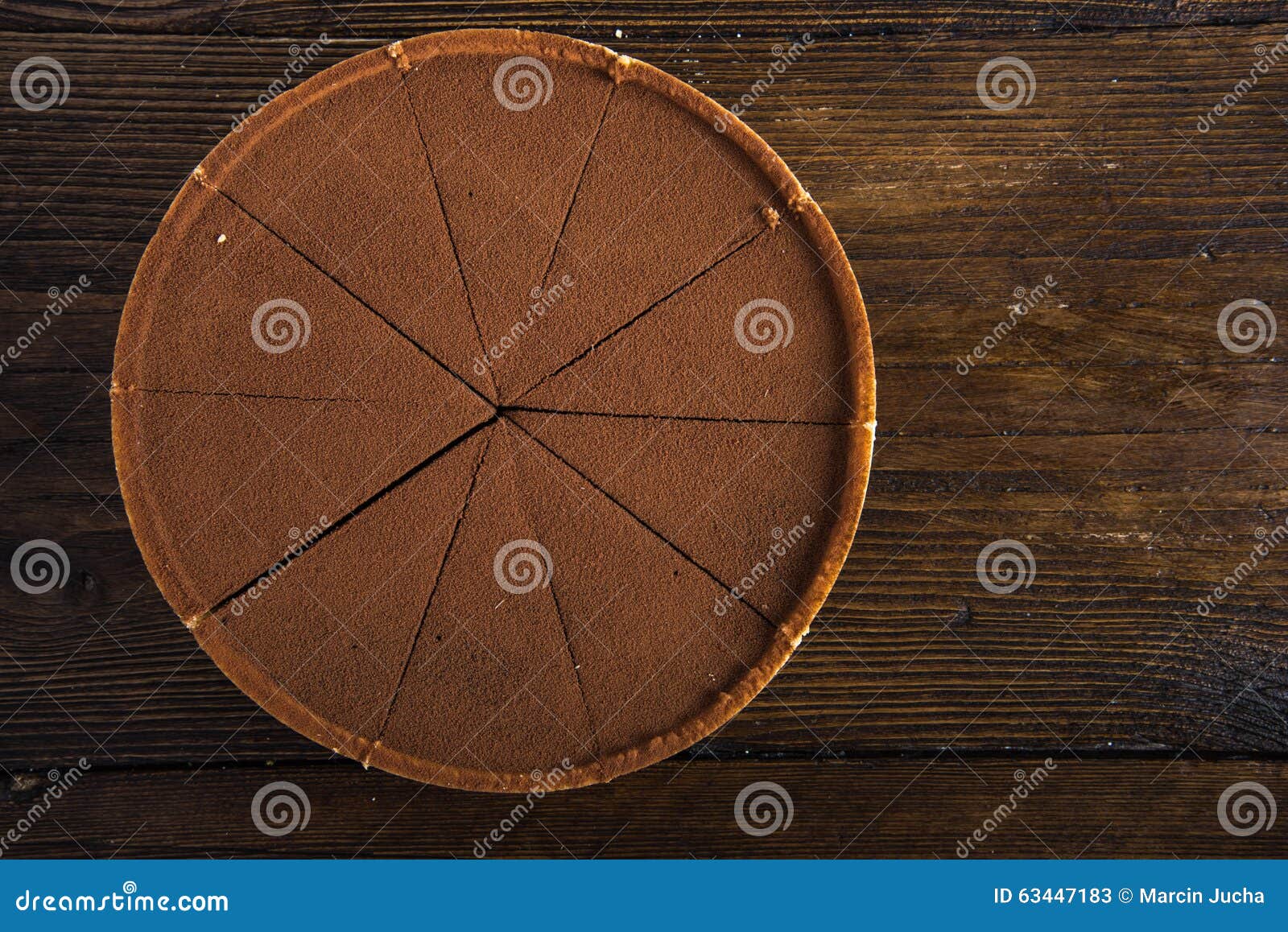 Sliced Round Chocolate Cake from Above Stock Image - Image of studio ...