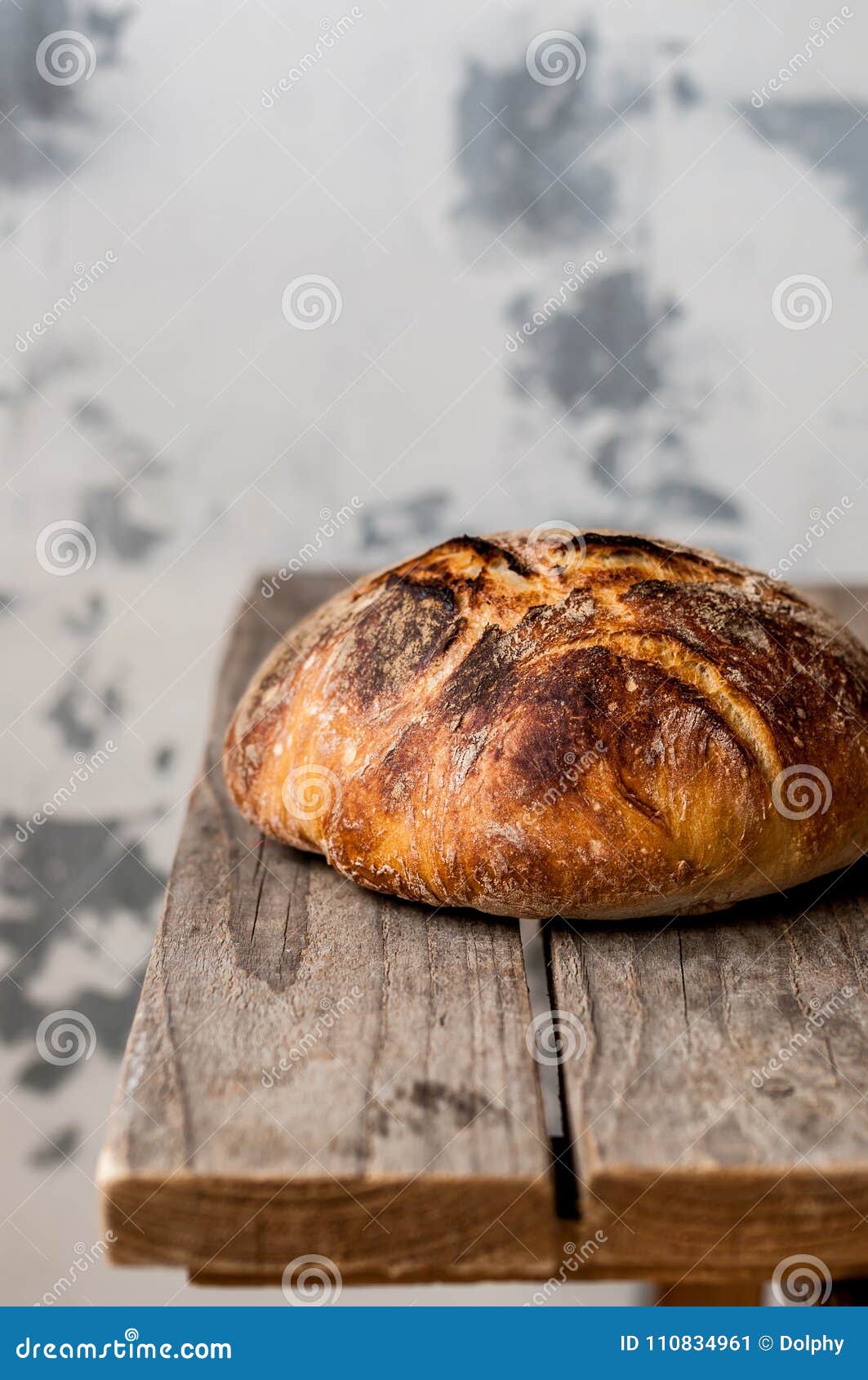 Sliced Round No Knead Rustic Bread on a Wooden Table Stock Image ...