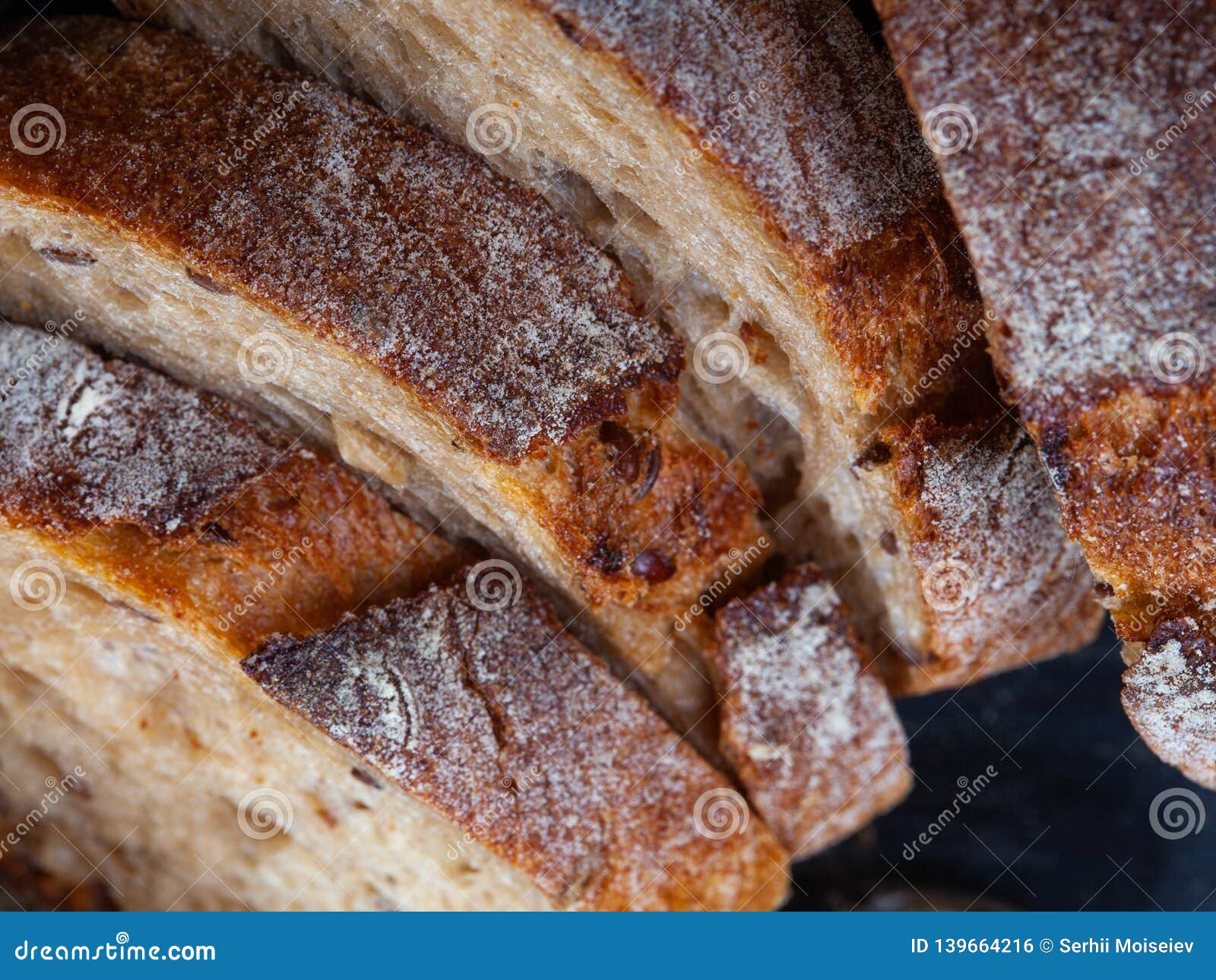 Sliced rustic bread stock photo. Image of view, grain - 139664216