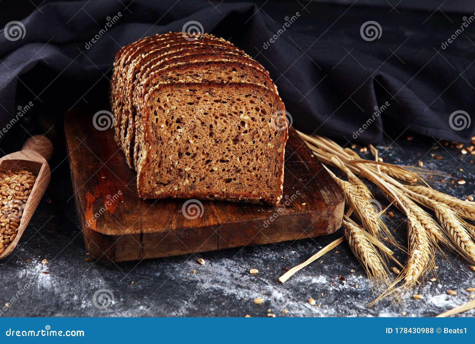 Sliced Rye Bread on Cutting Board. Whole Grain Rye Bread with Seeds on ...
