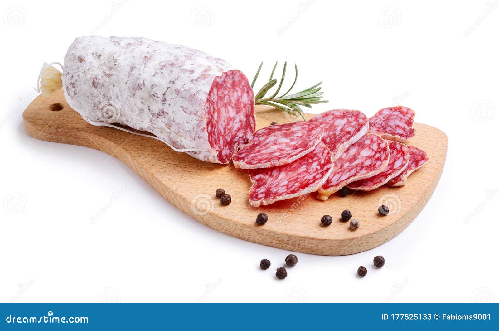 Sliced Salami on Wooden Cutting Board Isolated on White Background ...