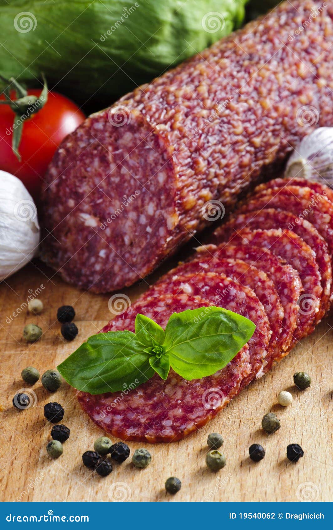 Sliced salami stock photo. Image of tasty, french, green - 19540062