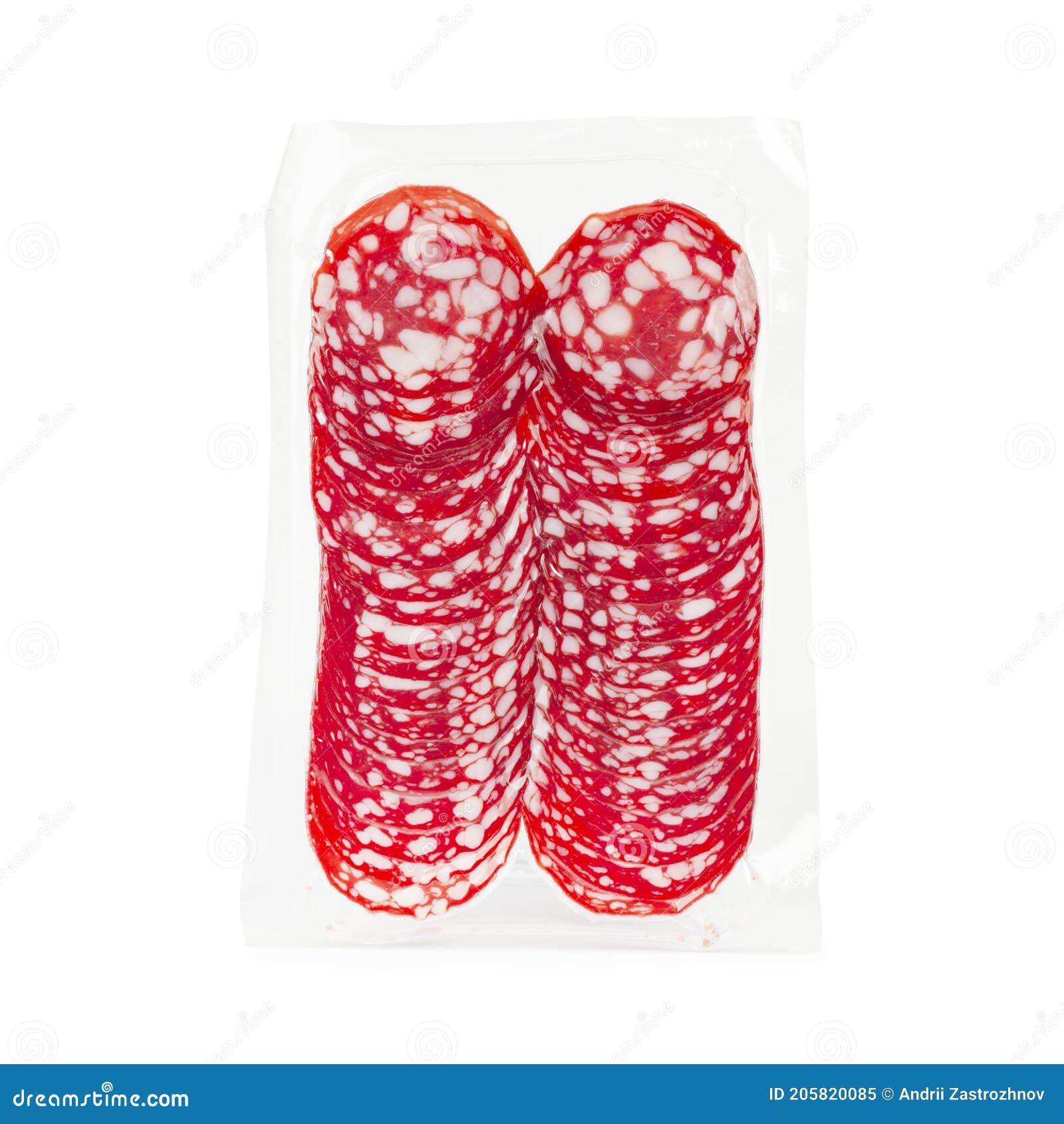 Sliced Salami Packaging in Vacuum Plastic Isolated on White Background ...
