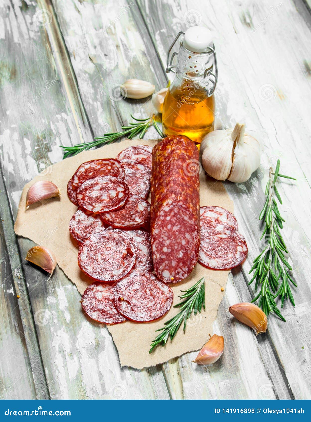 Sliced Salami on Paper with Spices Stock Photo - Image of ingredient ...