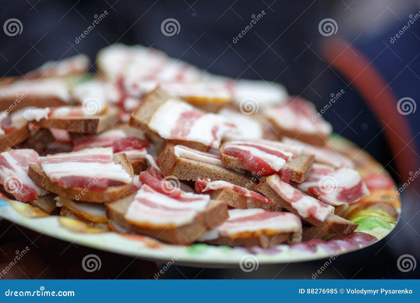 Sliced Salted Pork Fat, Rye Bread, on the Plate Stock Image - Image of ...