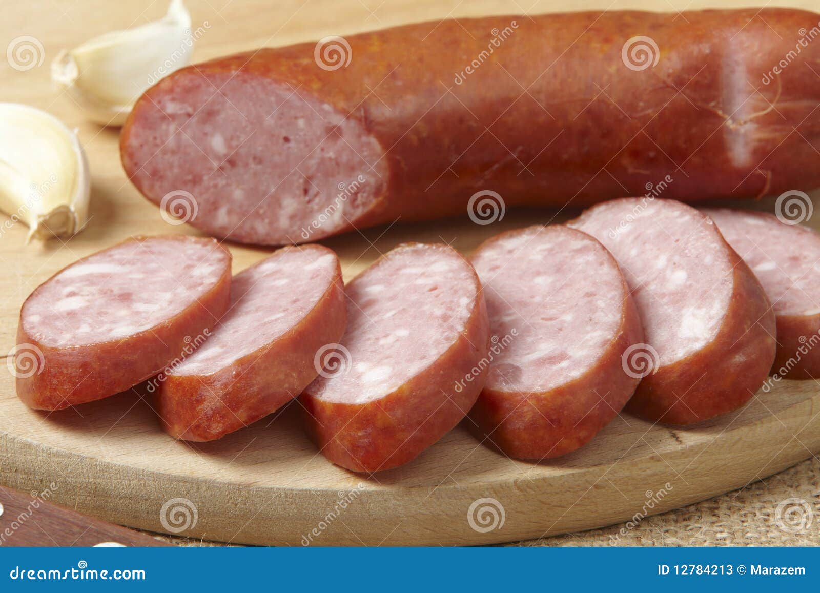 Sliced sausage stock image. Image of wooden, sausage - 12784213