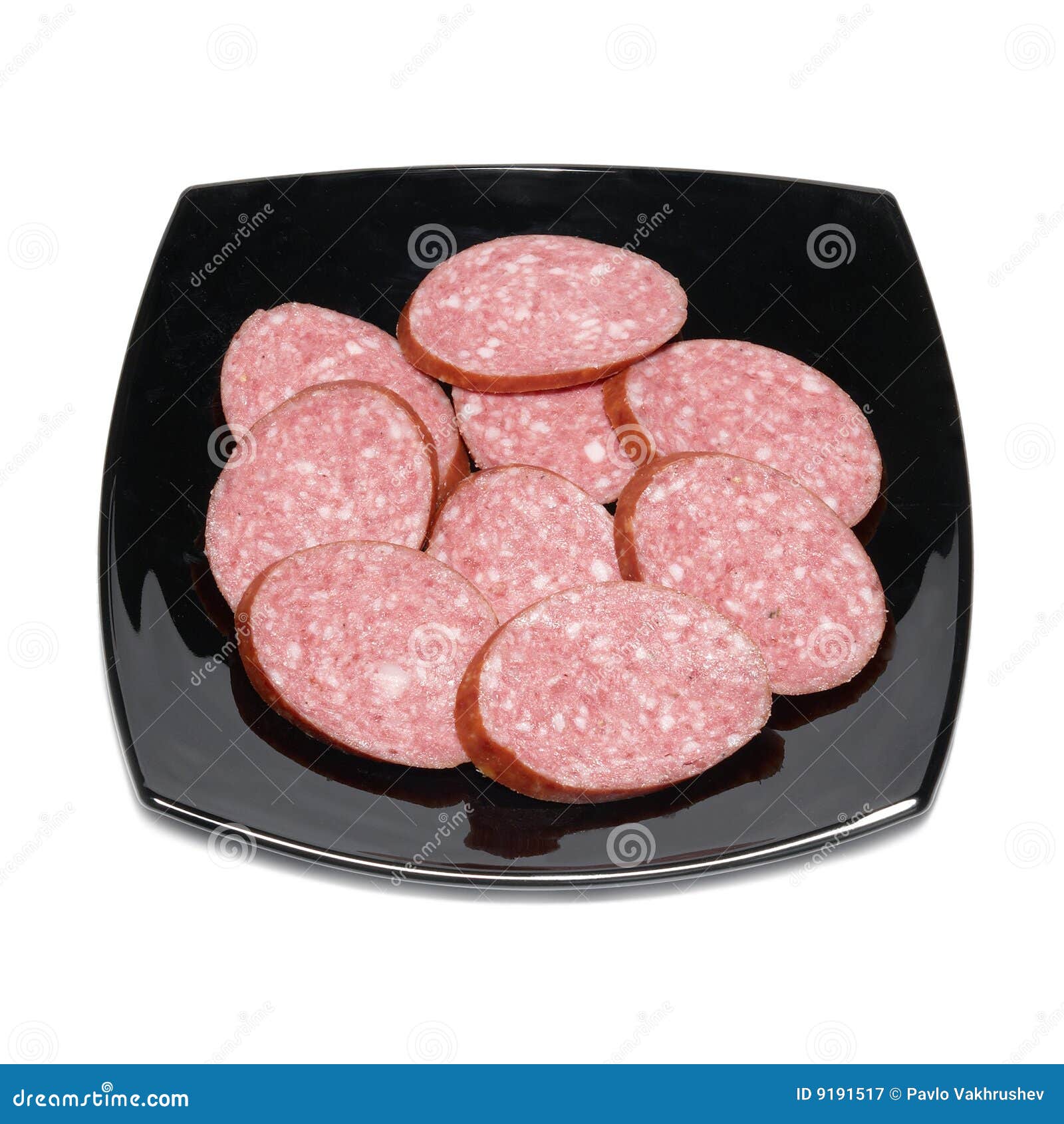 Sliced Sausage on Black Plate Stock Image - Image of deli, beef: 9191517