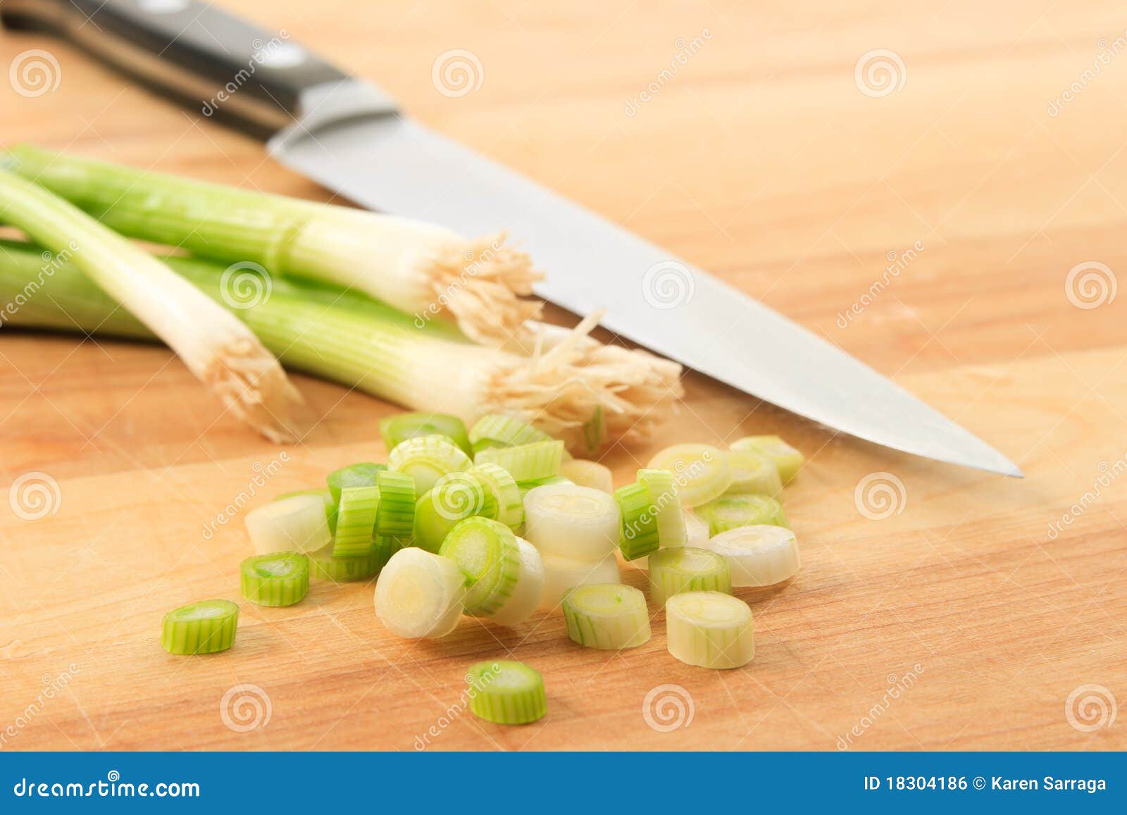 Sliced Scallions with Knife Stock Photo - Image of food, horizontal ...