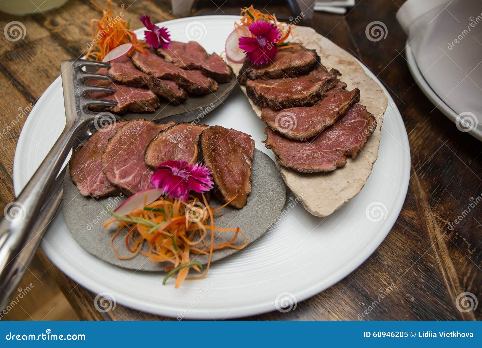 Sliced Sirloin Steak on Stone Slab. Stock Image - Image of blood ...