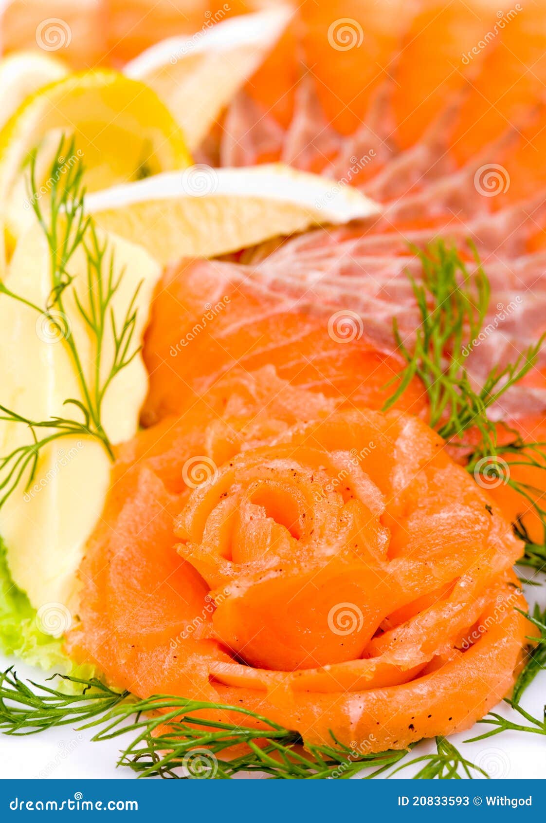 Sliced Smoked Salmon On A Cutting Board With Parsley, Cherry Tomatoes ...