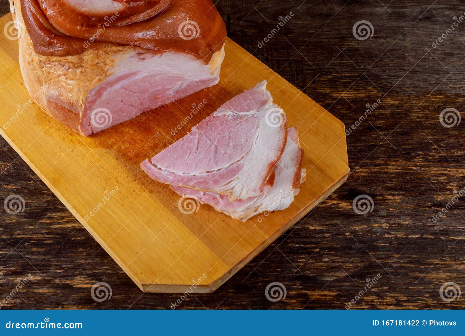 Sliced Smoked Shoulder Ham Pork Meat on Cutting Board Stock Photo ...