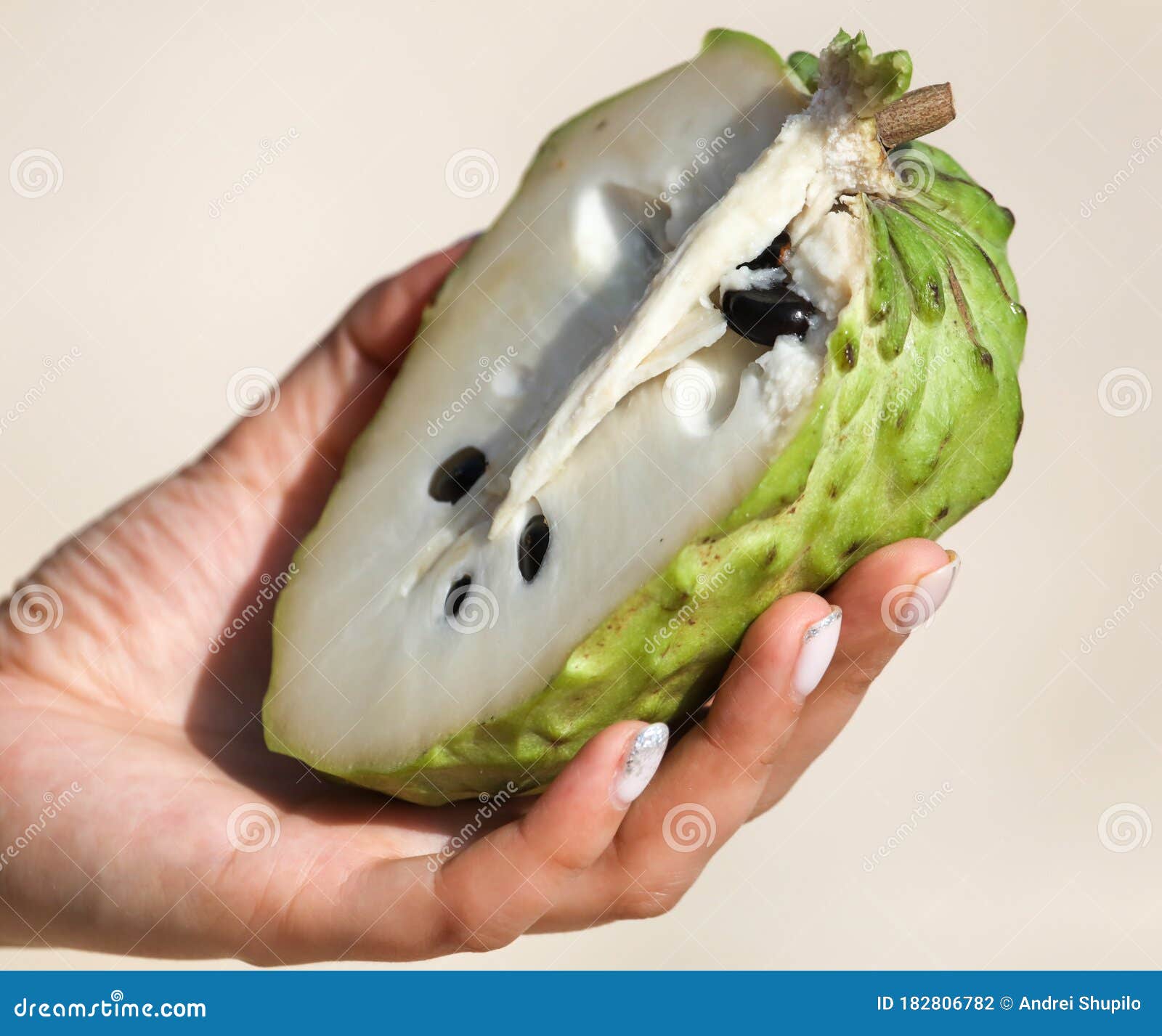 Sliced Sugar Apple in the Hand Stock Photo - Image of sweet, seed ...