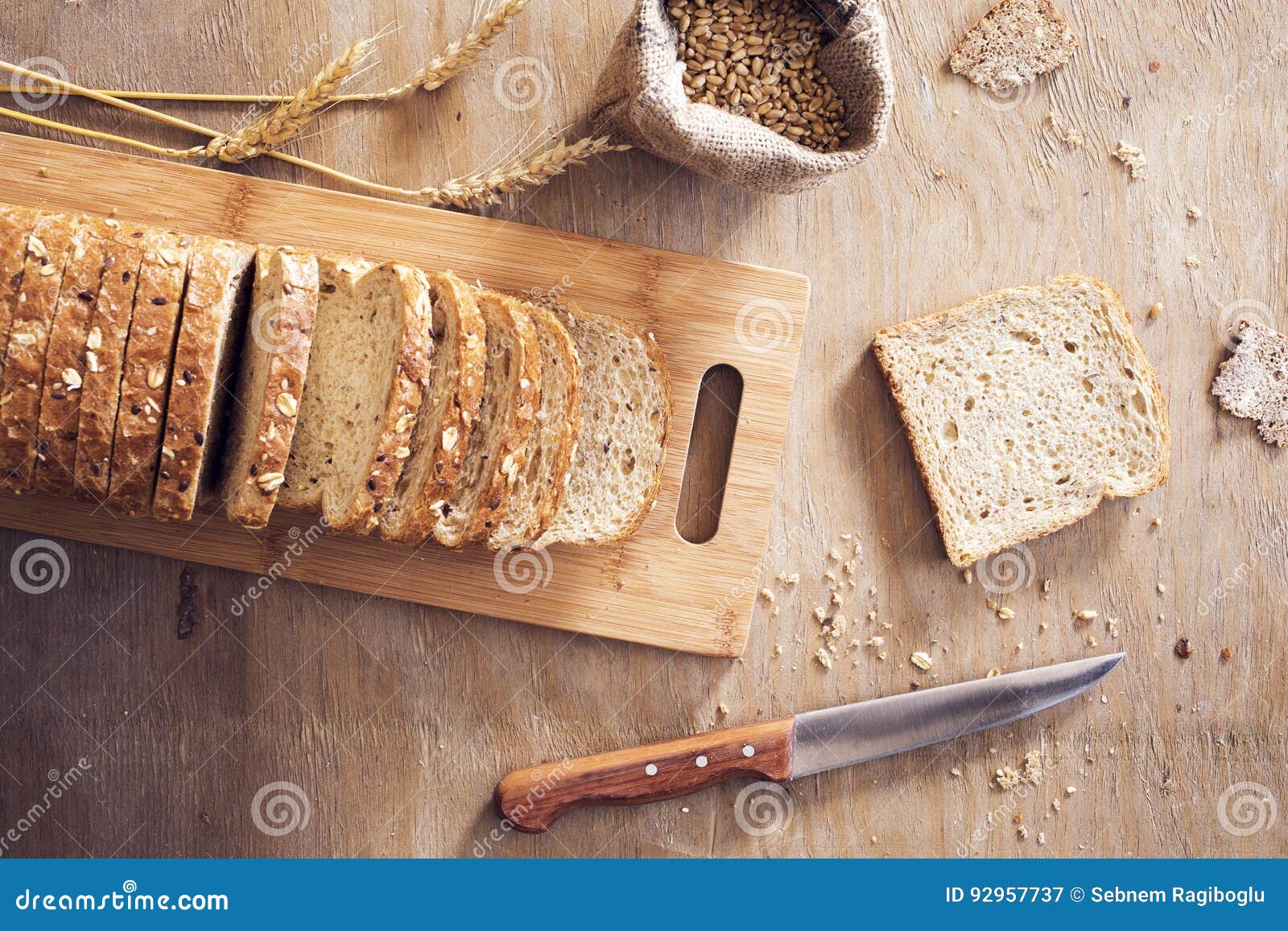 Sliced Toast Bread on Wooden Table Stock Image - Image of bran, brown ...