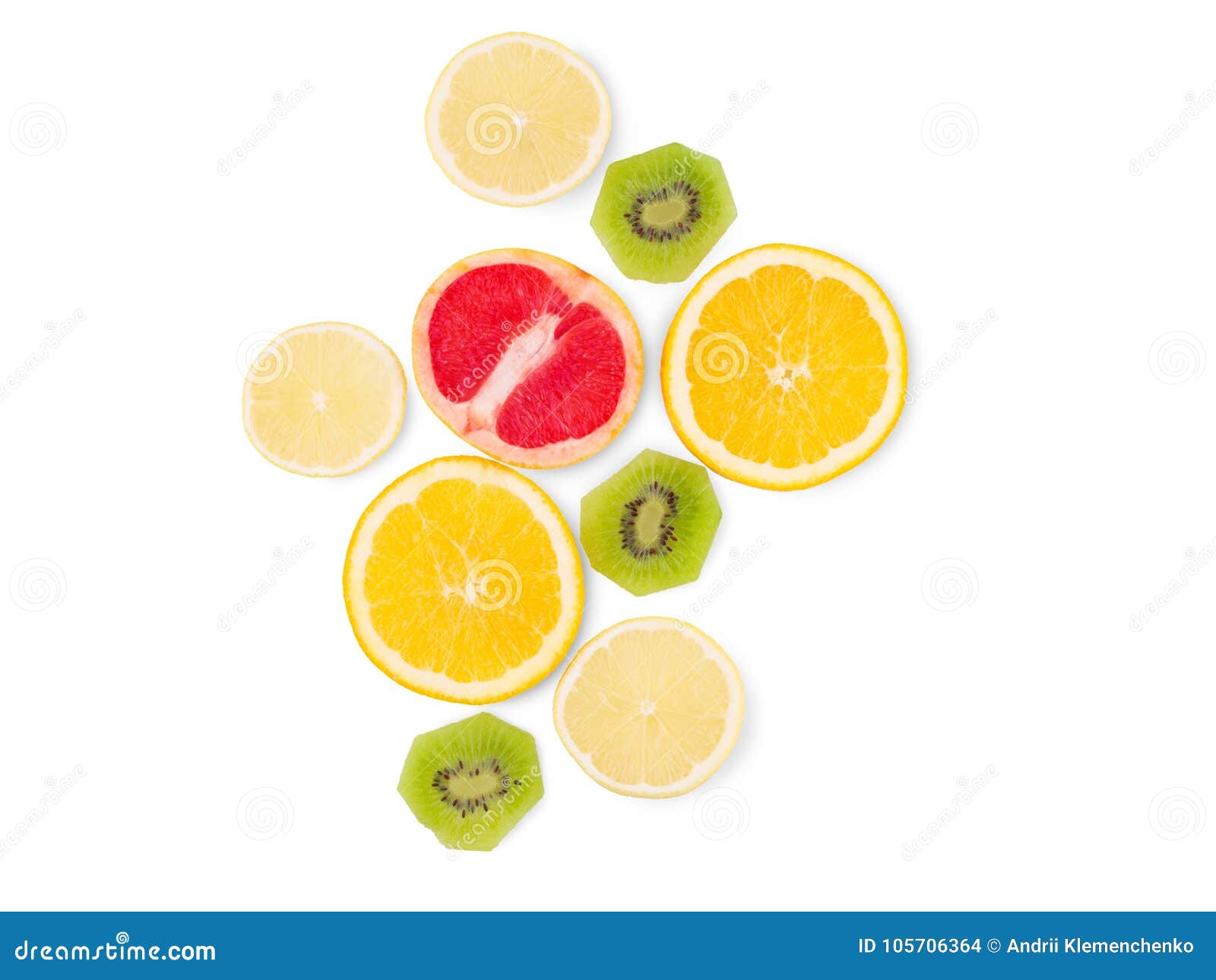 Sliced Tropical Fruits Close-up on White Isolated Background. View from ... Sliced Tropical Fruits Close-up on White Isolated Background. View from ...