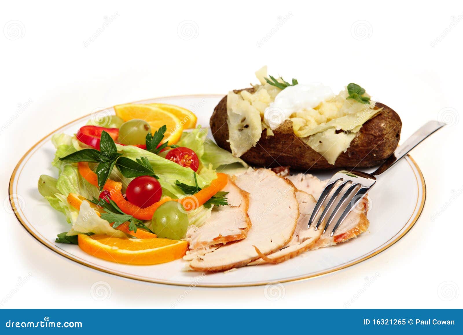 Sliced Turkey and Salad Meal Side View Stock Image - Image of basil ...