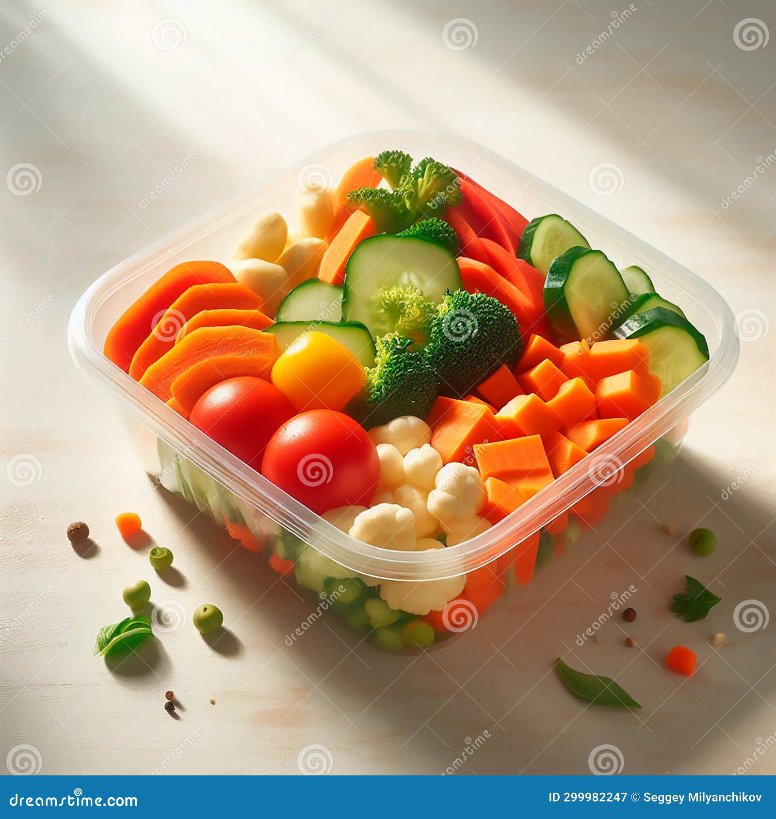 Sliced Vegetables: Cucumbers, Tomatoes and Others are in a Transparent ...