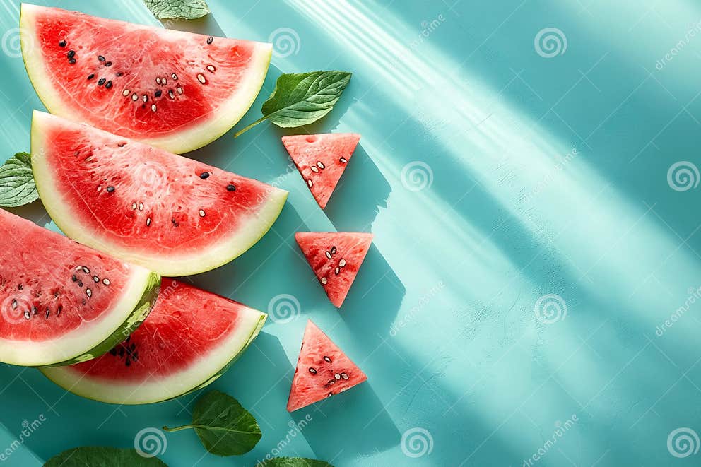 Sliced Watermelon on a Blue Background. Generative AI Stock Image ...