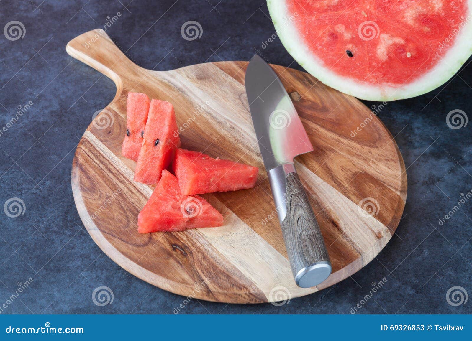 Sliced Watermelon on Chopping Board with Knife. Stock Image - Image of ...