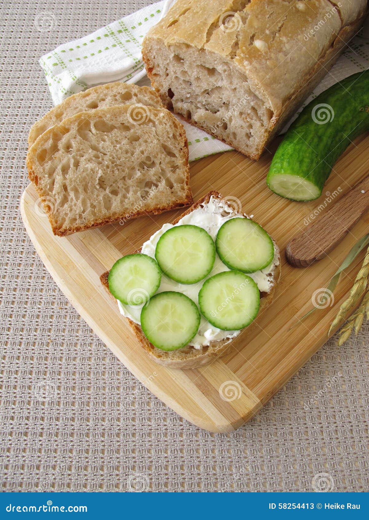 Sliced White Bread with Cream Cheese and Cucumber Stock Image - Image ...