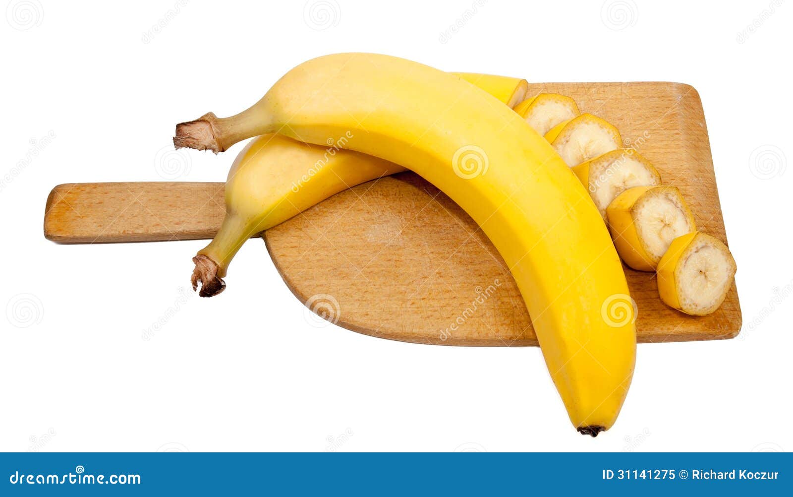 Sliced and Whole Bananas on a Cutting Board Stock Image - Image of ...