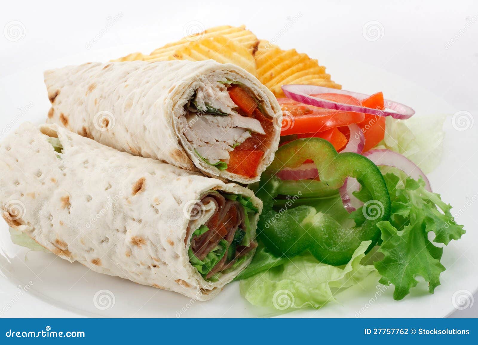 Sliced wraps and salad stock photo. Image of eating, dinner - 27757762