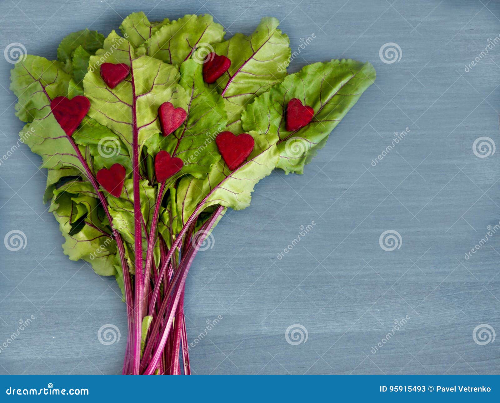 Sliced Young Beet Leaves and Heart Shaped Blue Background Stock Image ...