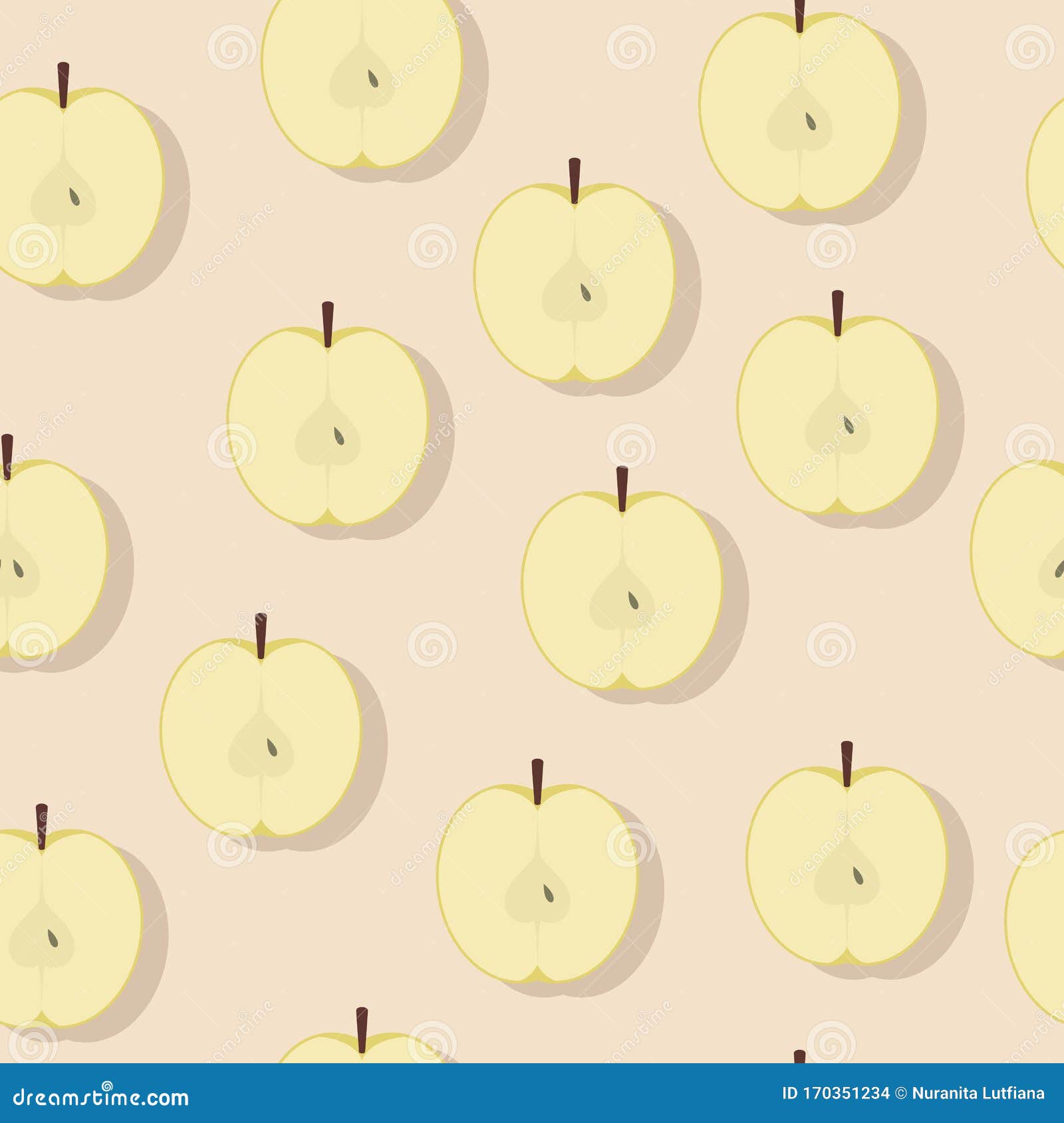 Slices of Apple Pattern Background in Beige Color Stock Vector ...